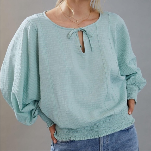 Anthropologie | Tops | Anthropologie Rebecca Smocked Mint Green Peasant ...